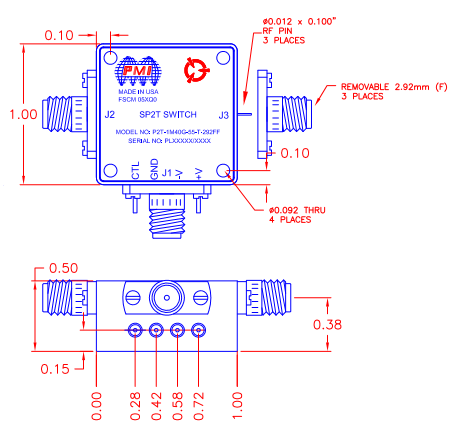 P2T-1M40G-55-T-292FF - Single Pole - Two Throw (SP2T) Switch | Quantic ...