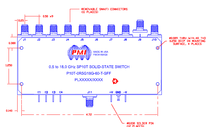 P10T-0R5G18G-60-T-SFF - Single Pole - Ten Throw (SP10T) | Planar ...