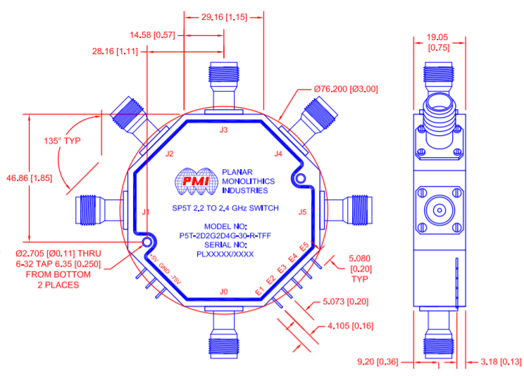 P5T-2D2G2D4G-30-R-TFF - Single Pole - Five Throw Switch (SP5T ...